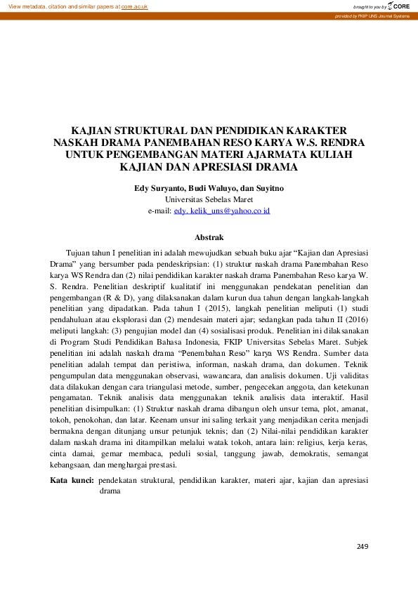 (PDF) Kajian Struktural Dan Pendidikan Karakter Naskah Drama Panembahan ...