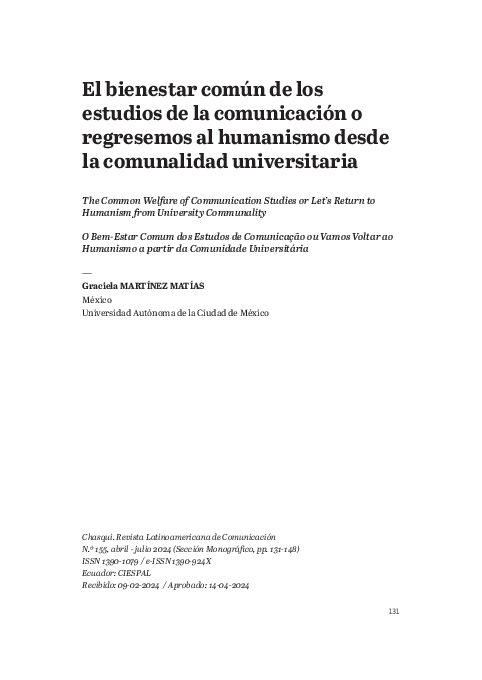 (PDF) El bienestar común de los estudios de la comunicación o ...