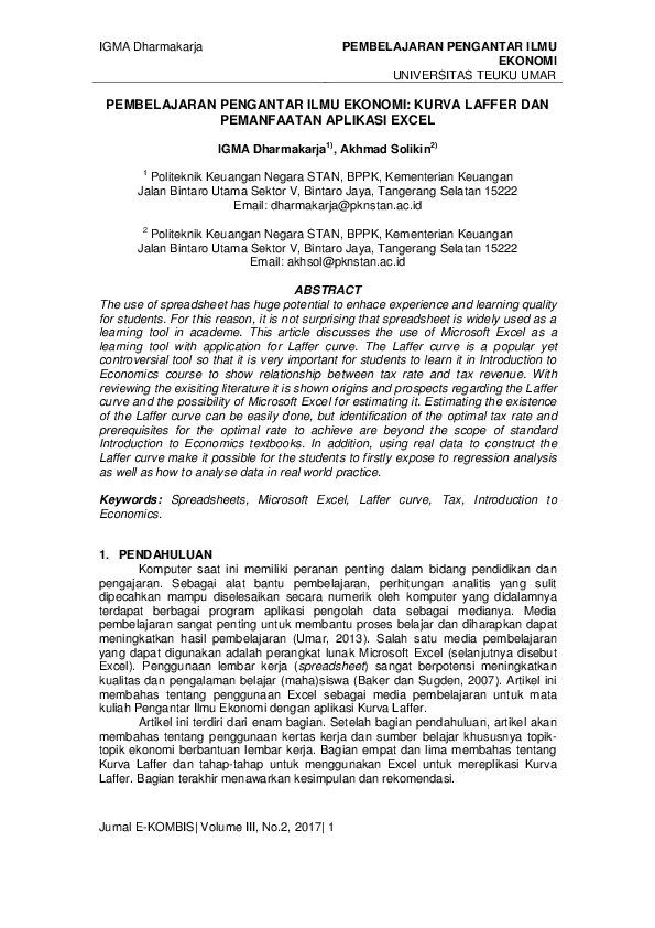 (PDF) Pembelajaran Pengantar Ilmu Ekonomi: Kurva Laffer Dan Pemanfaatan ...