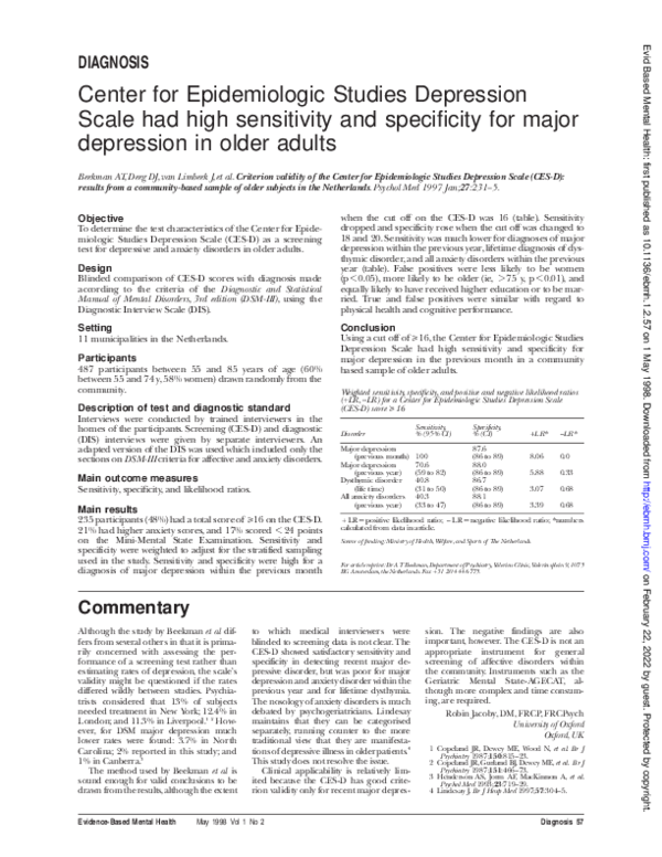 (PDF) Center for Epidemiologic Studies Depression Scale had high ...