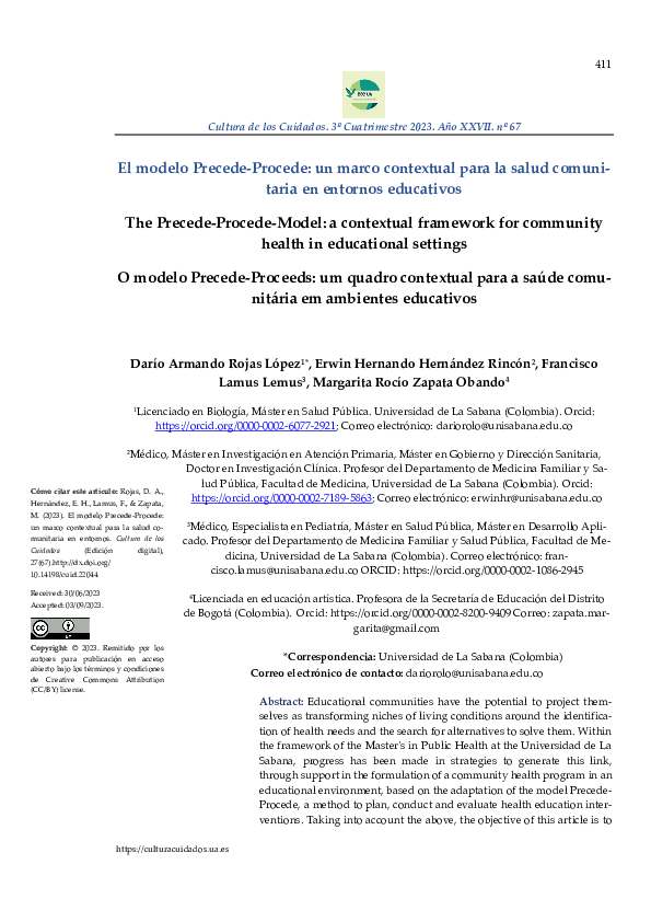 (PDF) El modelo Precede-Procede: un marco contextual para la salud ...