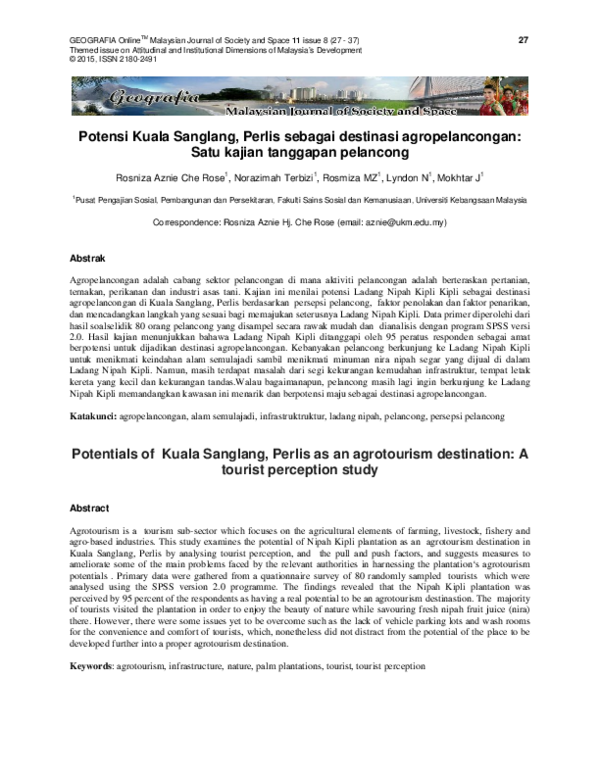 (PDF) Potentials of Kuala Sanglang, Perlis as an agrotourism ...