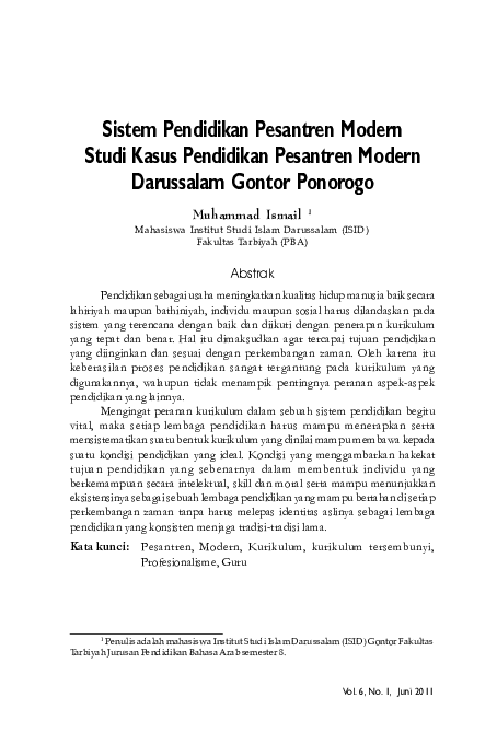 (PDF) Sistem Pendidikan Pesantren Modern Studi Kasus Pendidikan Pesantren Modern Darussalam ...