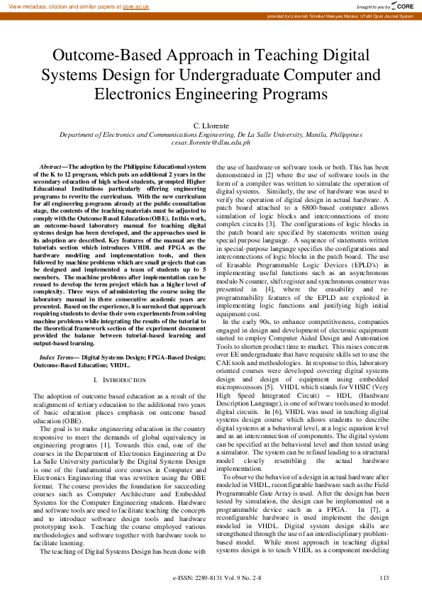 (PDF) Outcome-based Approach in Teaching Digital Systems Design for ...