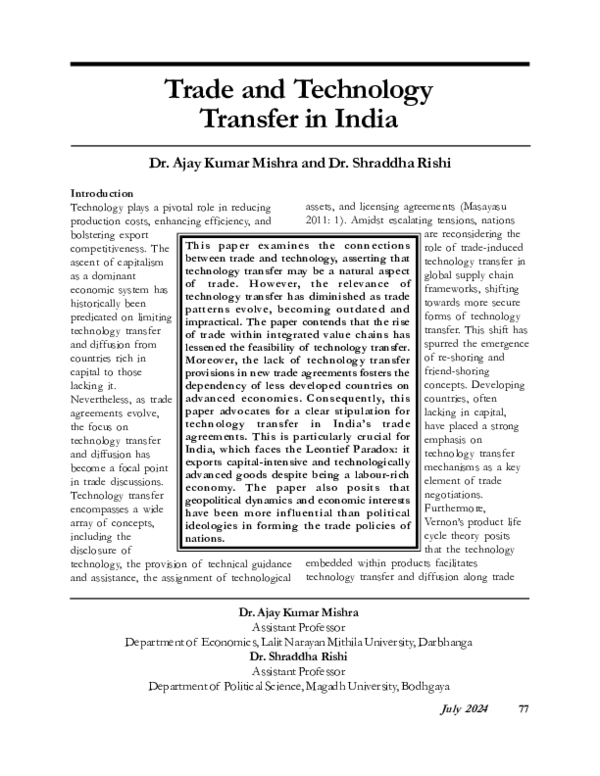 (PDF) Trade and Technology Transfer in India