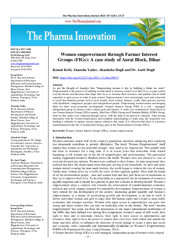 (PDF) Women empowerment through Farmer Interest Groups (FIGs): A case ...