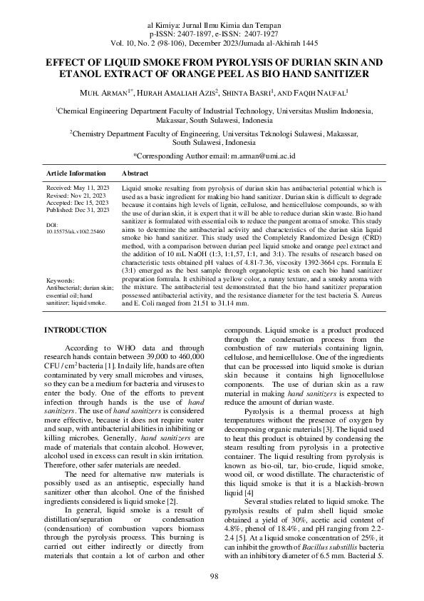 (PDF) Effect of Liquid Smoke from Pyrolysis of Durian Skin and Etanol ...