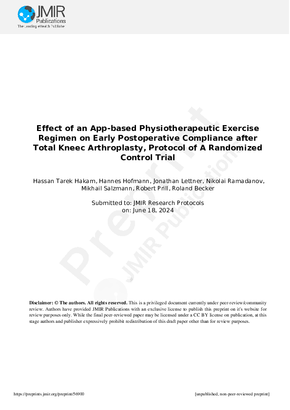 (PDF) Effect of an App-based Physiotherapeutic Exercise Regimen on Early Postoperative ...