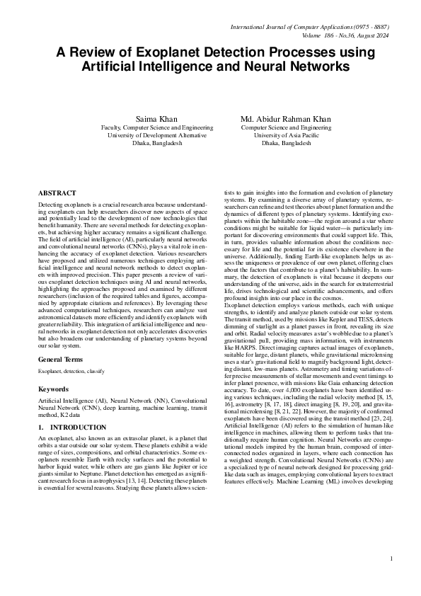 Pdf A Review Of Exoplanet Detection Processes Using Artificial Intelligence And Neural Networks