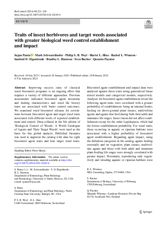 (PDF) Traits of insect herbivores and target weeds associated with ...