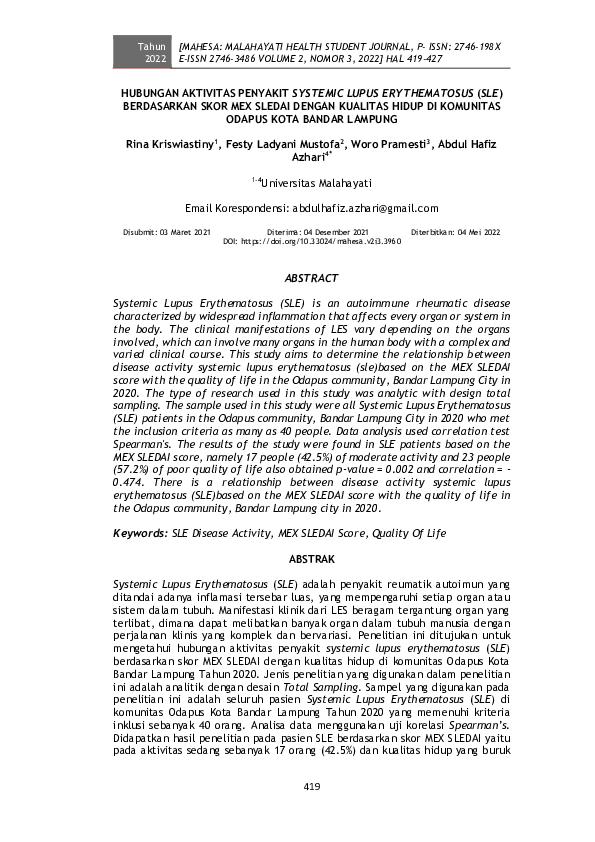 (PDF) Hubungan Aktivitas Penyakit Systemic Lupus Erythematosus (SLE ...