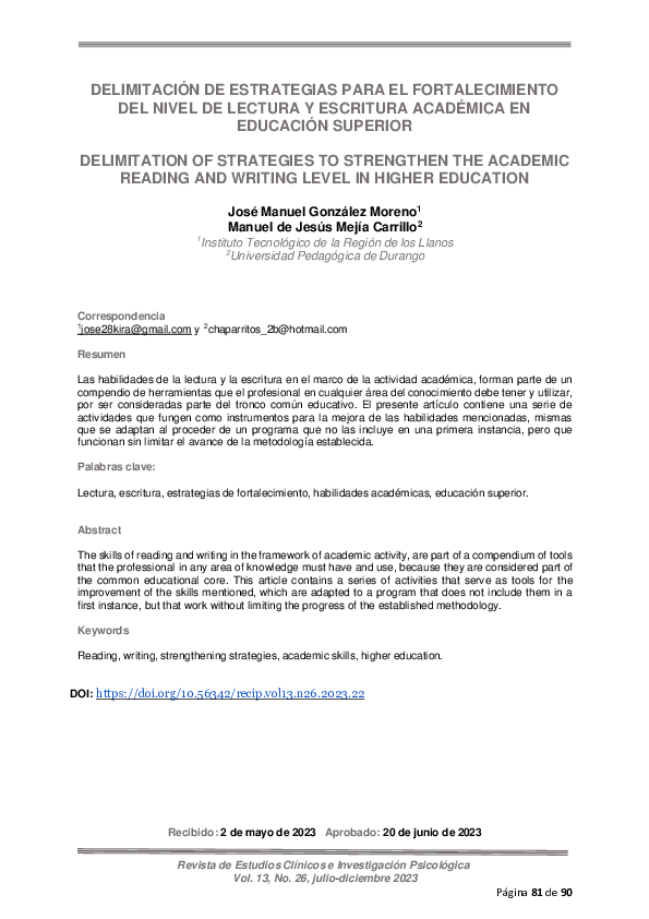 (PDF) Delimitación de estrategias para el fortalecimiento del nivel de lectura y escritura ...