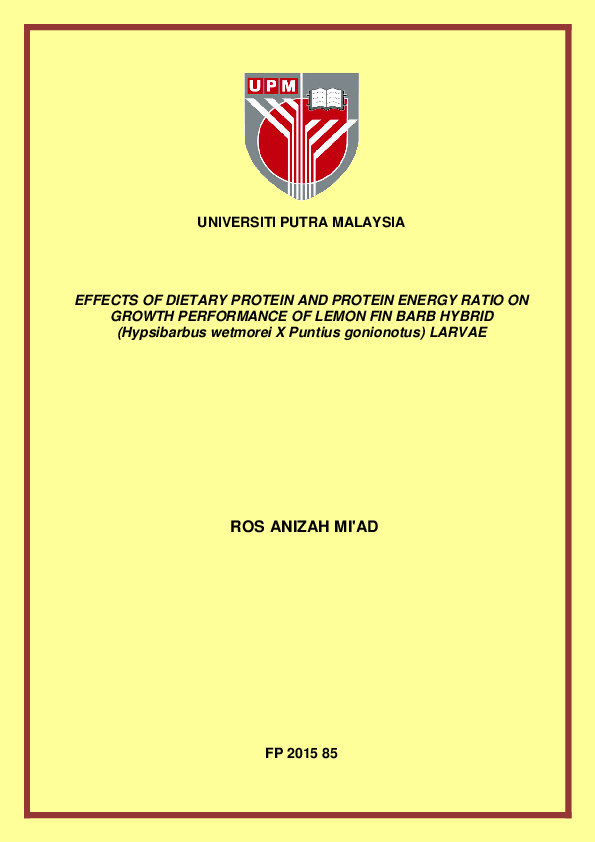 (PDF) Effects of dietary protein and protein energy ratio on growth ...