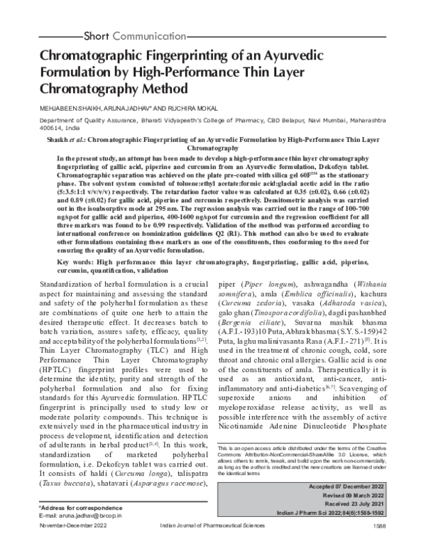 (PDF) Chromatographic Fingerprinting of an Ayurvedic Formulation by High-Performance Thin Layer ...