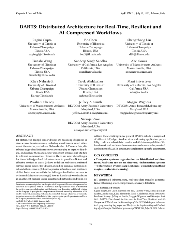(PDF) DARTS: Distributed IoT Architecture for Real-Time, Resilient and AI-Compressed Workflows