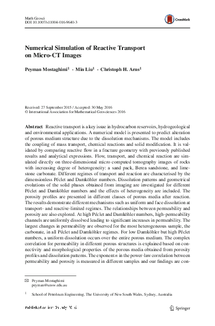 (PDF) Numerical Simulation of Reactive Transport on Micro-CT Images