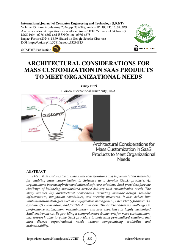 (PDF) ARCHITECTURAL CONSIDERATIONS FOR MASS CUSTOMIZATION IN SAAS PRODUCTS TO MEET ...