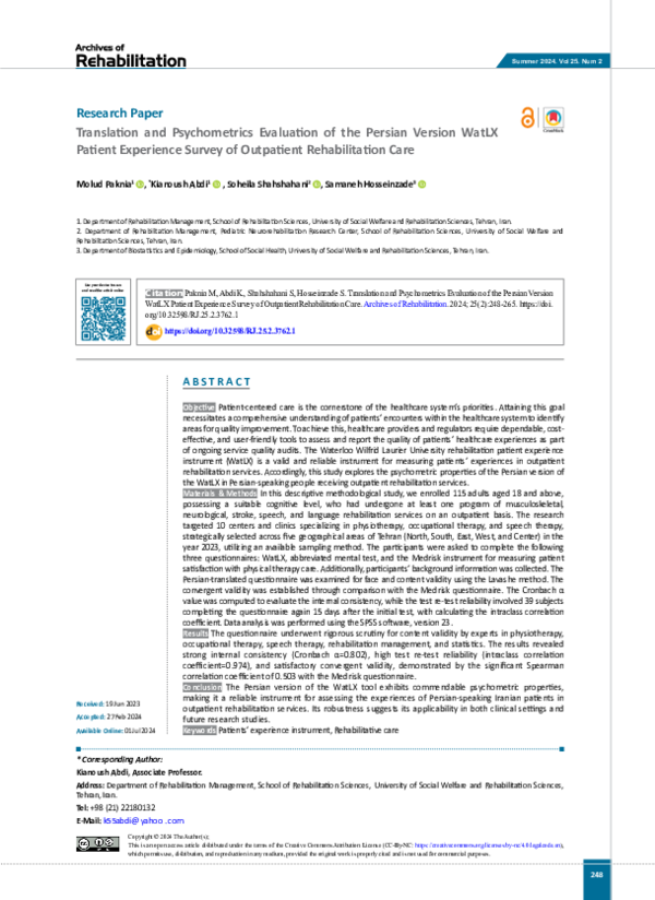 (PDF) Translation and Psychometrics Evaluation of the Persian Version ...