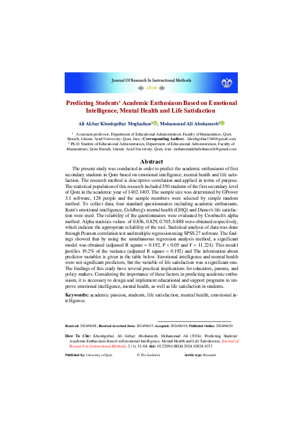 (PDF) Predicting Students' Academic Enthusiasm Based on Emotional ...