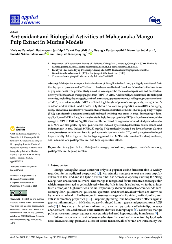 (PDF) Antioxidant and Biological Activities of Mahajanaka Mango Pulp ...