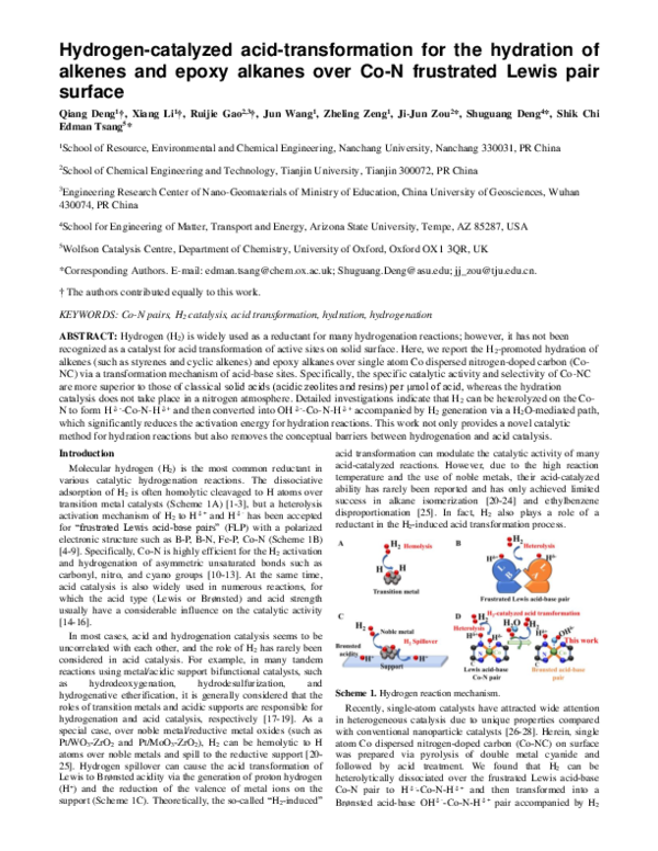 (PDF) Hydrogen-Catalyzed Acid Transformation for the Hydration of ...