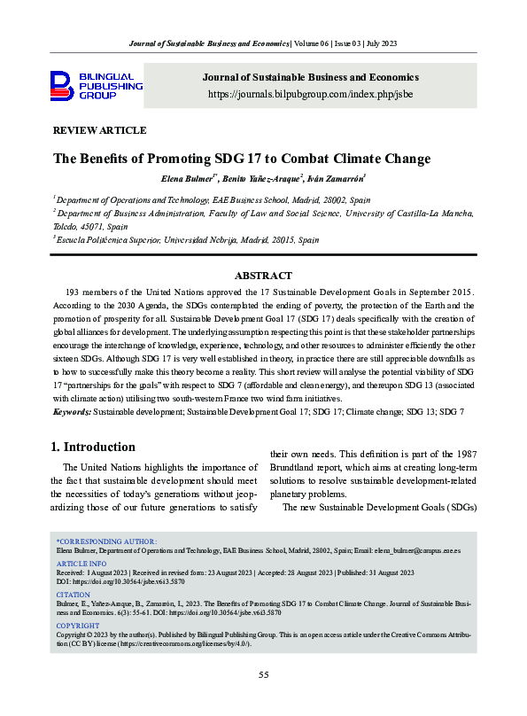 (PDF) The Benefits of Promoting SDG 17 to Combat Climate Change