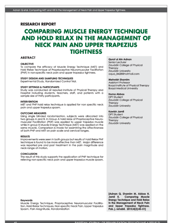 (PDF) Comparing Muscle Energy Technique and Hold Relax in the ...