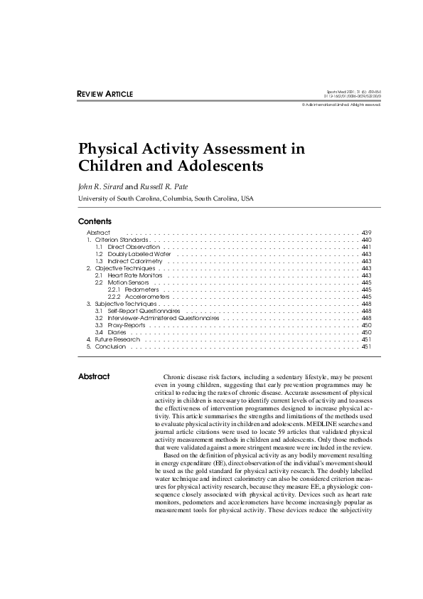 (PDF) Physical activity assessment in children and adolescents