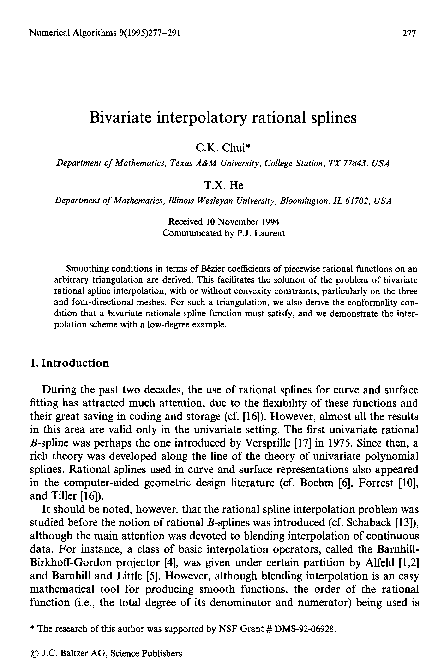 Pdf Bivariate Interpolatory Rational Splines Charles Chui