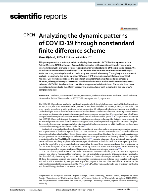 (PDF) Analyzing the dynamic patterns of COVID-19 through nonstandard finite difference scheme