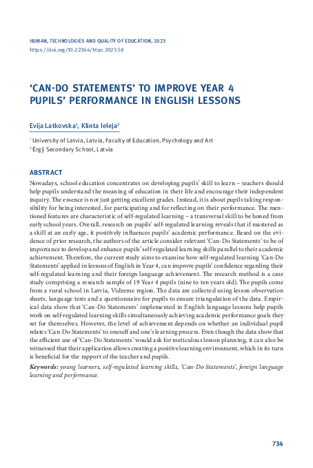 (PDF) ‘Can-Do Statements’ to Improve Year 4 Pupils’ Performance in English Lessons