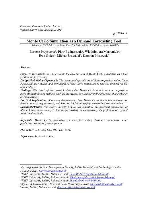 Pdf Monte Carlo Simulation As A Demand Forecasting Tool