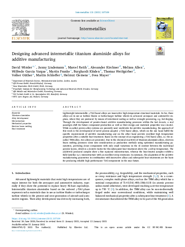 (PDF) Designing advanced intermetallic titanium aluminide alloys for ...