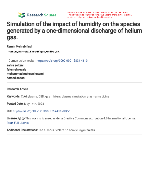 (PDF) Simulation of the impact of humidity on the species generated by ...