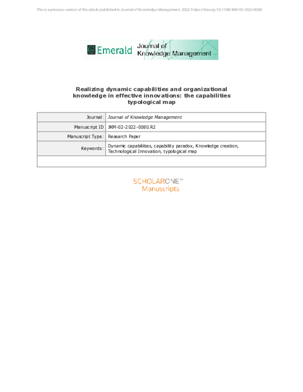 (PDF) Realizing dynamic capabilities and organizational knowledge in ...