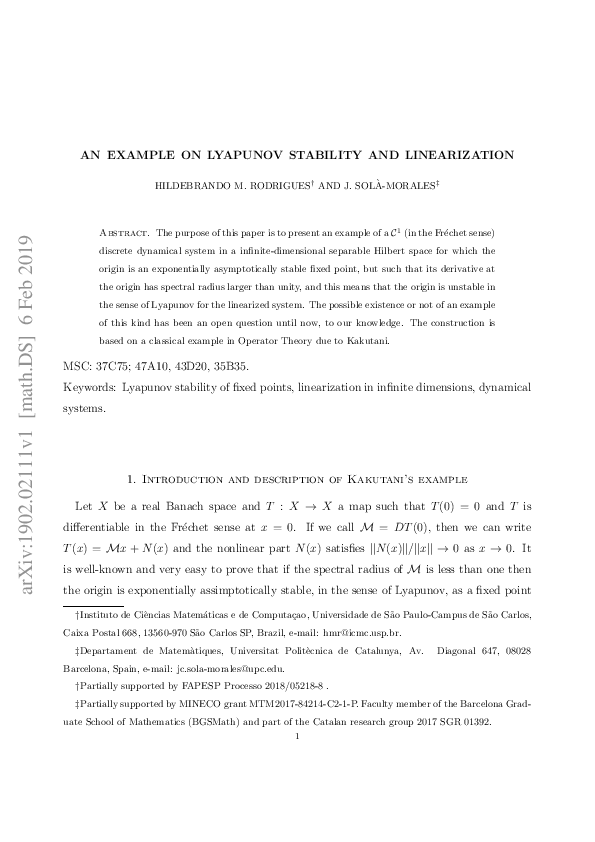 (PDF) An example on Lyapunov stability and linearization