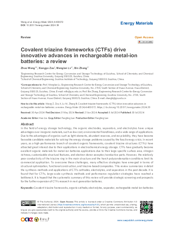 (PDF) Covalent triazine frameworks (CTFs) drive innovative advances in rechargeable metal-ion ...