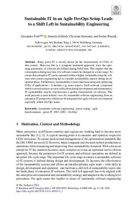 (PDF) Sustainable IT in an Agile DevOps Setup Leads to a Shift Left in ...