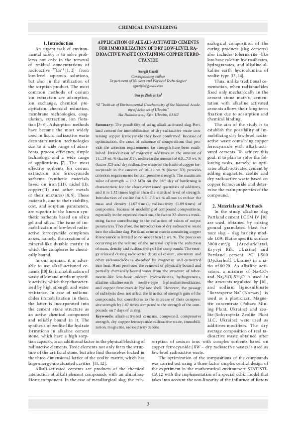 (PDF) Application of alkali-activated cements for immobilization of dry ...