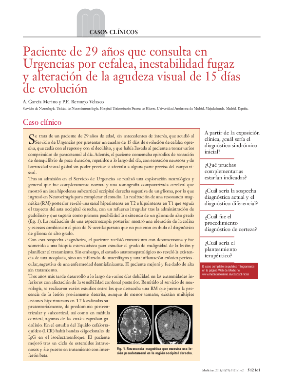 (PDF) Paciente de 29 años que consulta en Urgencias por cefalea, inestabilidad fugaz y ...