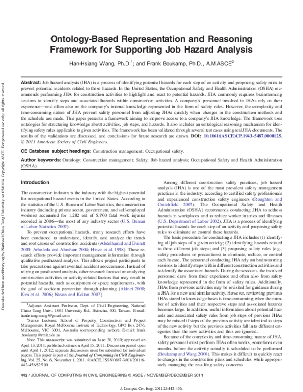 (PDF) Ontology-Based Representation and Reasoning Framework for Supporting Job Hazard Analysis