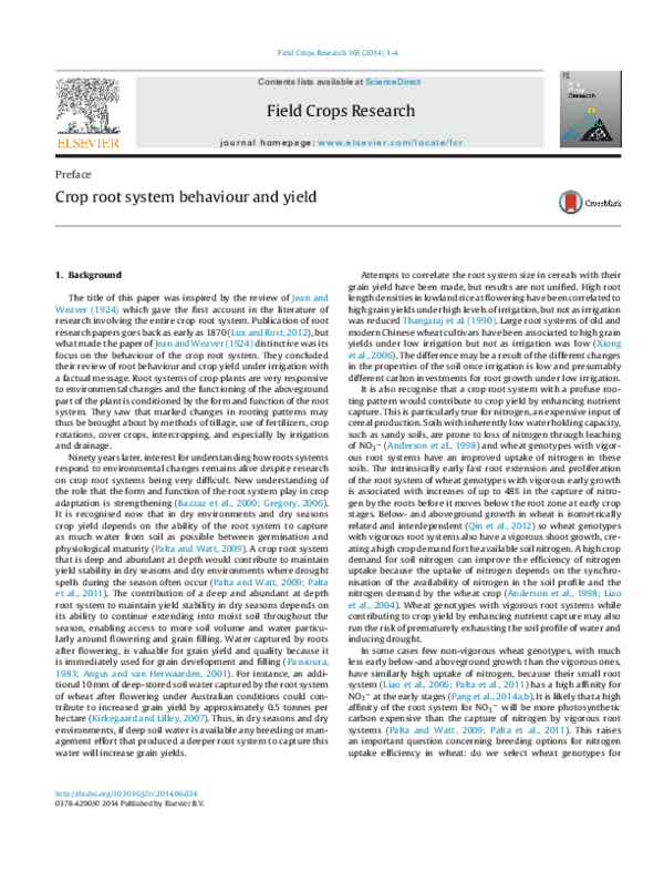 (PDF) Crop root system behaviour and yield