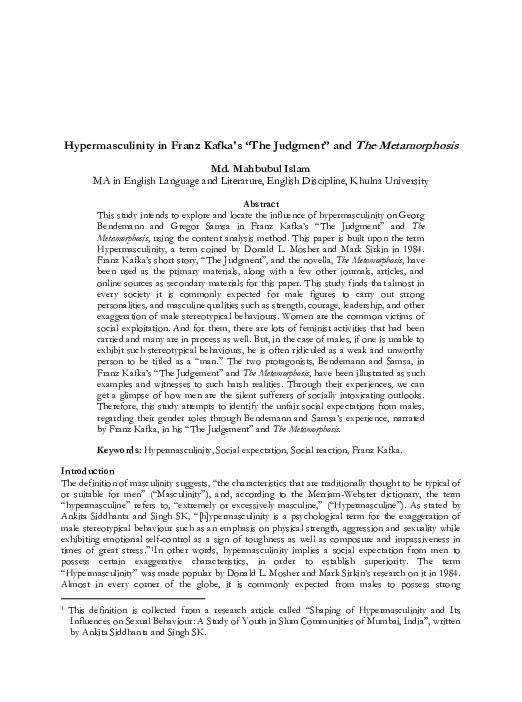 (PDF) Hypermasculinity in Franz Kafka's "The Judgment" and The ...