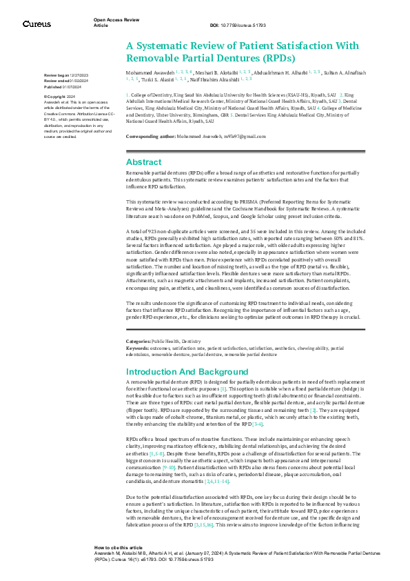 (PDF) A Systematic Review of Patient Satisfaction With Removable ...