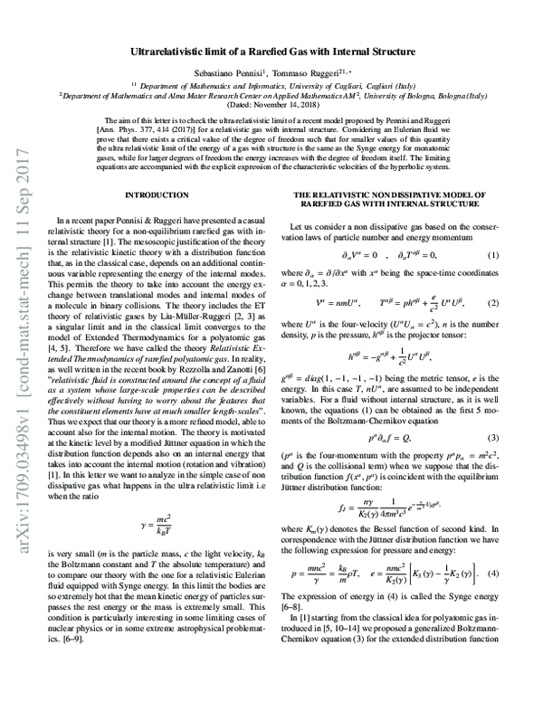 (PDF) Relativistic Eulerian rarefied gas with internal structure