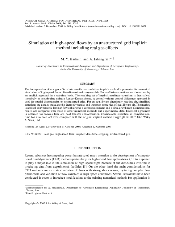 (PDF) Simulation of high‐speed flows by an unstructured grid implicit method including real gas ...