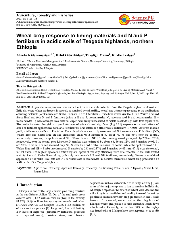 (PDF) Wheat Crop Response to Liming Materials and N and P Fertilizers ...