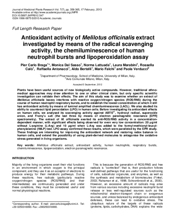 (PDF) Antioxidant activity of Melilotus officinalis extract ...