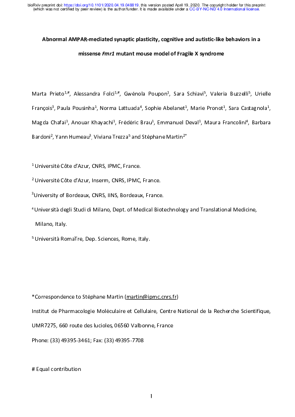 (PDF) Abnormal AMPAR-mediated synaptic plasticity, cognitive and ...