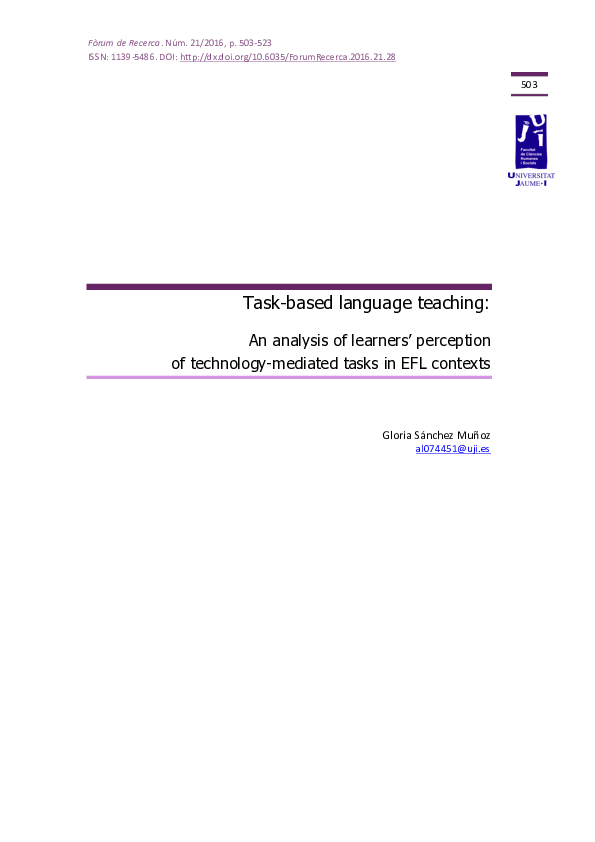 (PDF) Task-based language teaching: An analysis of learners’ perception of technology-mediated ...
